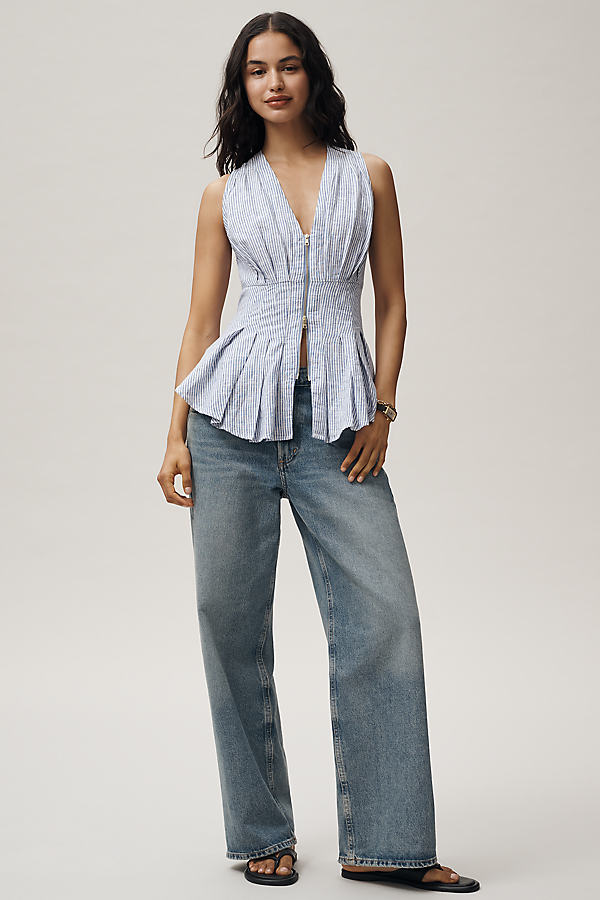 MAEVE Maeve Viki Zip-Front Peplum Top